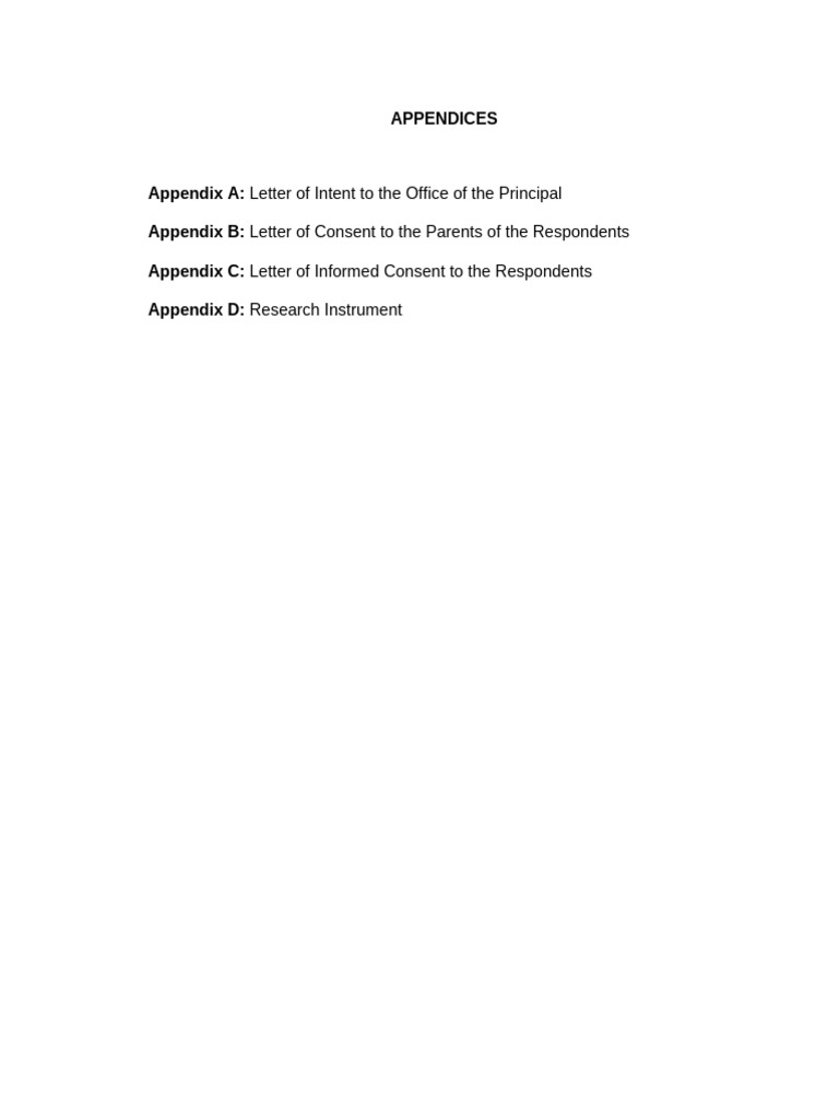 Appendices Letter of Intent Consent Research Instrument | PDF