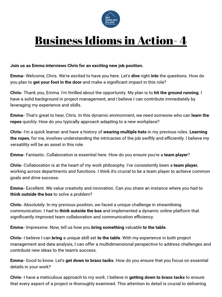 Business Idioms in Action 4 Practice | PDF | Creativity | Mentorship