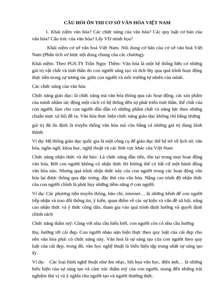 Câu hỏi ôn thi CSVHVN | PDF