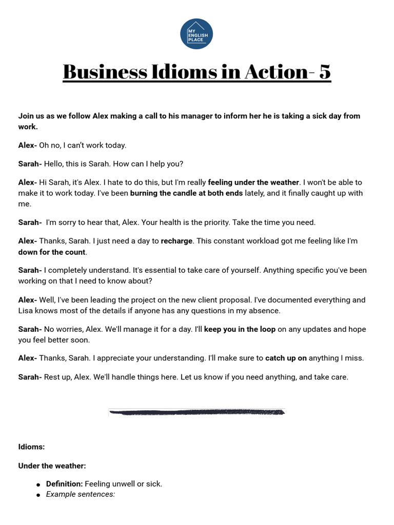 Business Idioms in Action 5 Practice | PDF