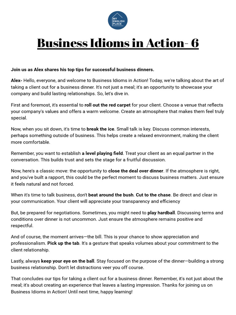 Business Idioms in Action 6 Practice | PDF | Negotiation