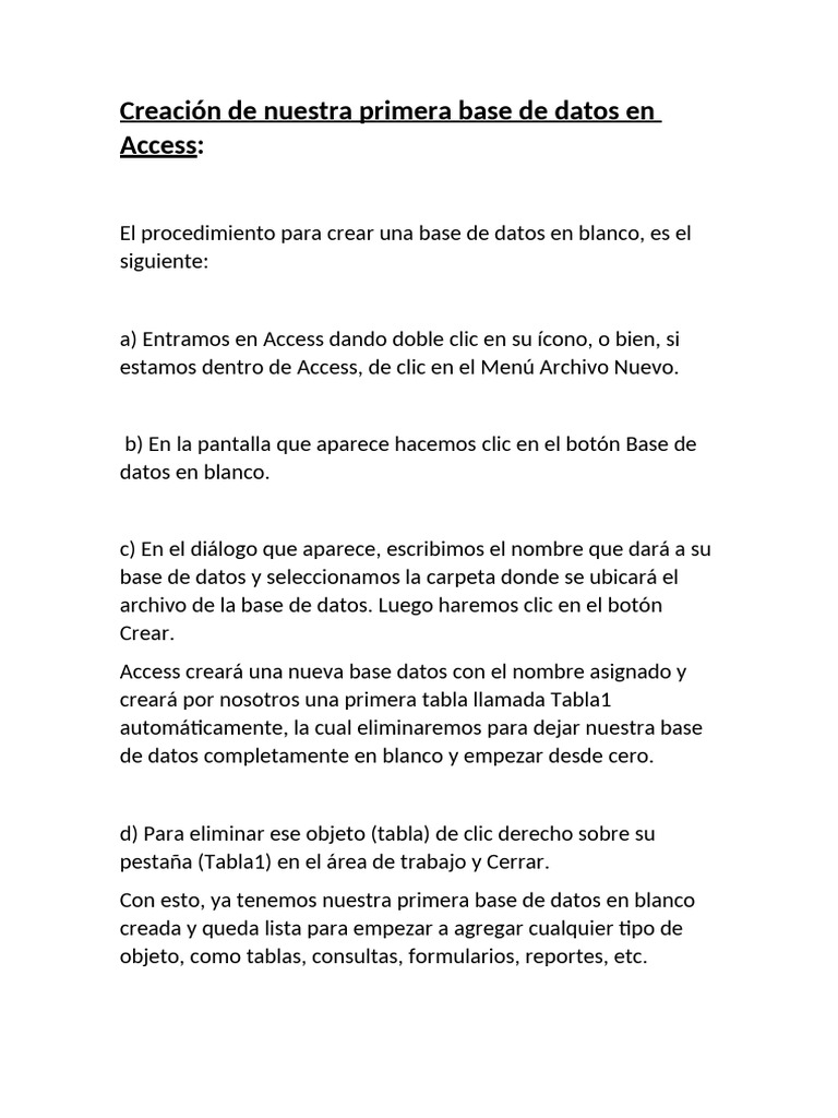 2 CREACIÓN DE LA PRIMERA BASE DE DATOS | PDF
