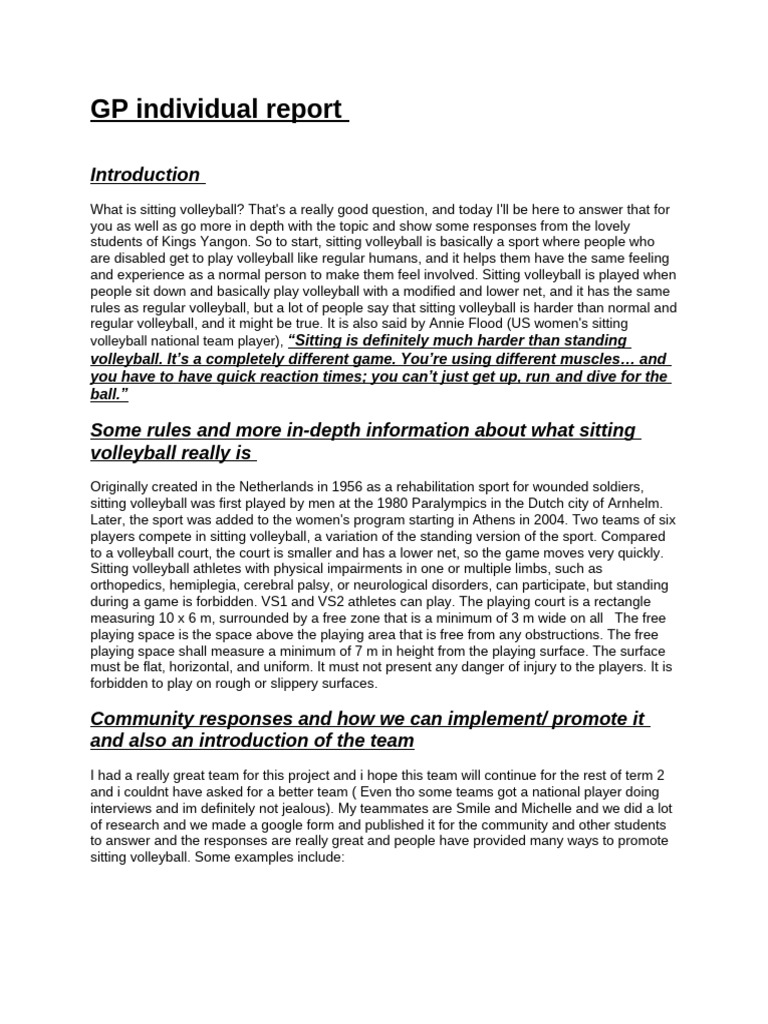 GP Individual report final -Bryan Phyo Thet Kyaw | PDF | Volleyball ...