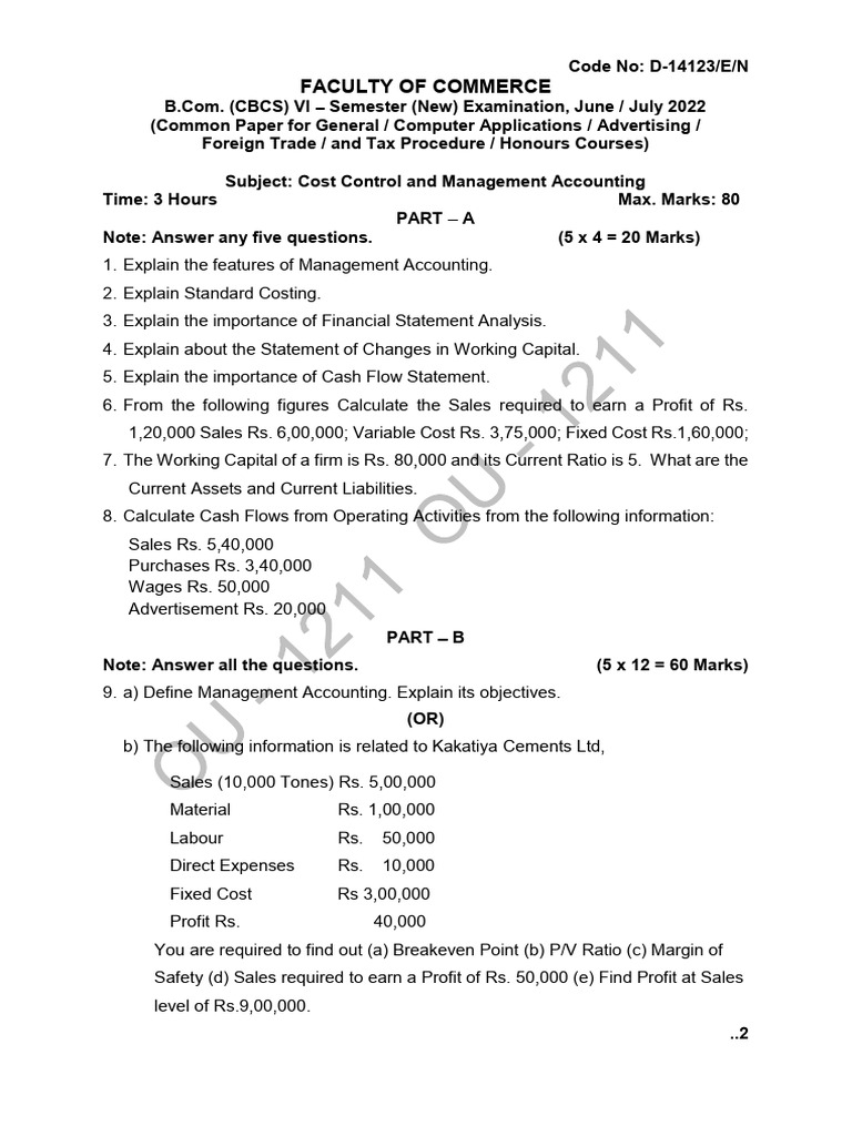 Cost Control and Management Accounting (2022 June) | PDF | Equity ...