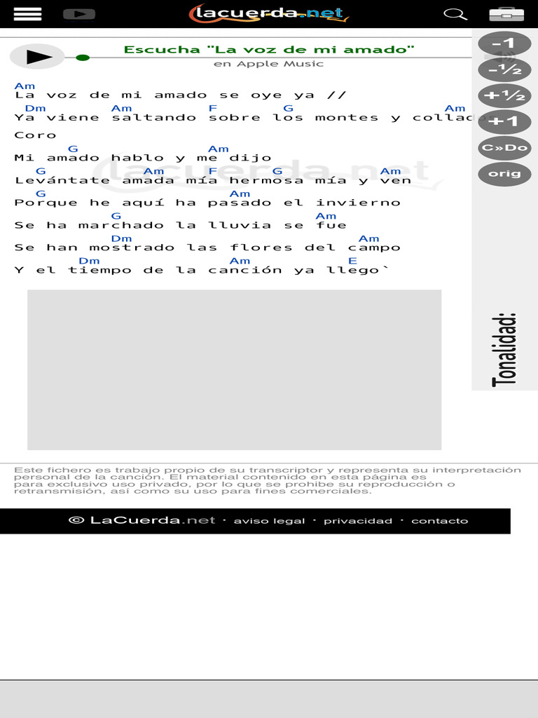 Acordes de "La voz de mi amado" | PDF