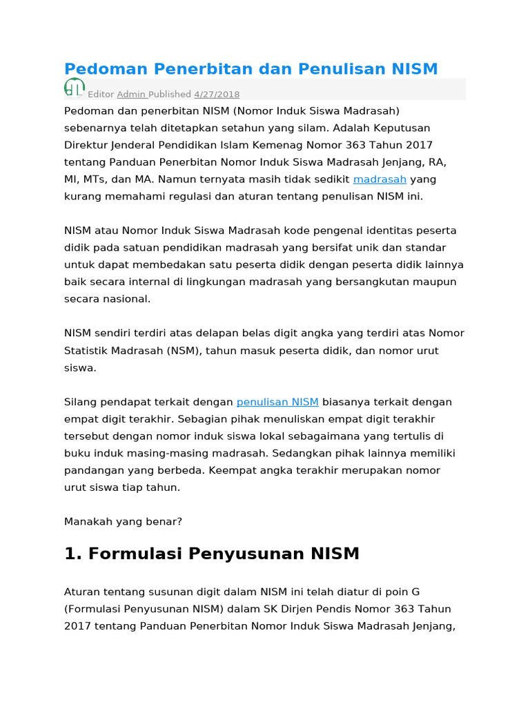Pedoman Penerbitan Dan Penulisan NISM | PDF