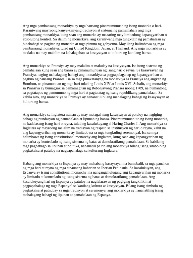Ang Mga Pambansang Monarkiya Ay Mga Bansang Pinamumunuan NG Isang ...
