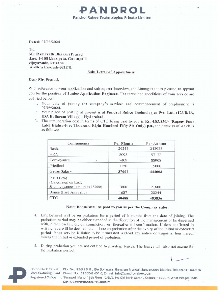 Joining Letter | PDF