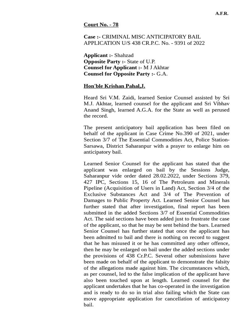 Allahabad HC - Person Out On Regular Bail Can Be Granted Anticipatory Bail in Added Sections If ...