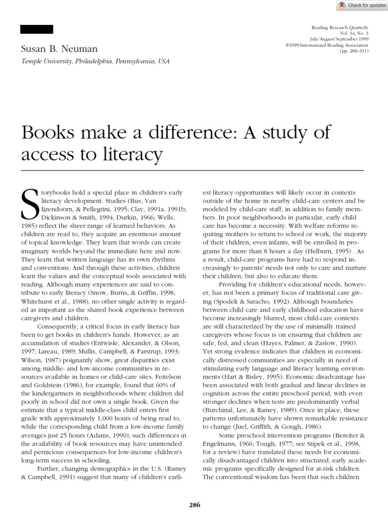 Reading Research Quarterly - 2011 - Neuman - Books Make A Difference A Study of Access To ...