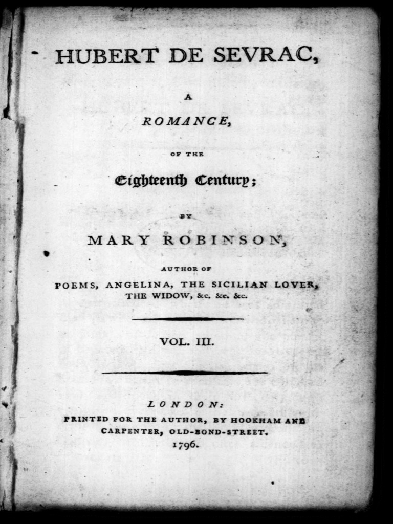 Bim Eighteenth Century Hubert de Sevrac A Roma Robinson Mary Poetical ...
