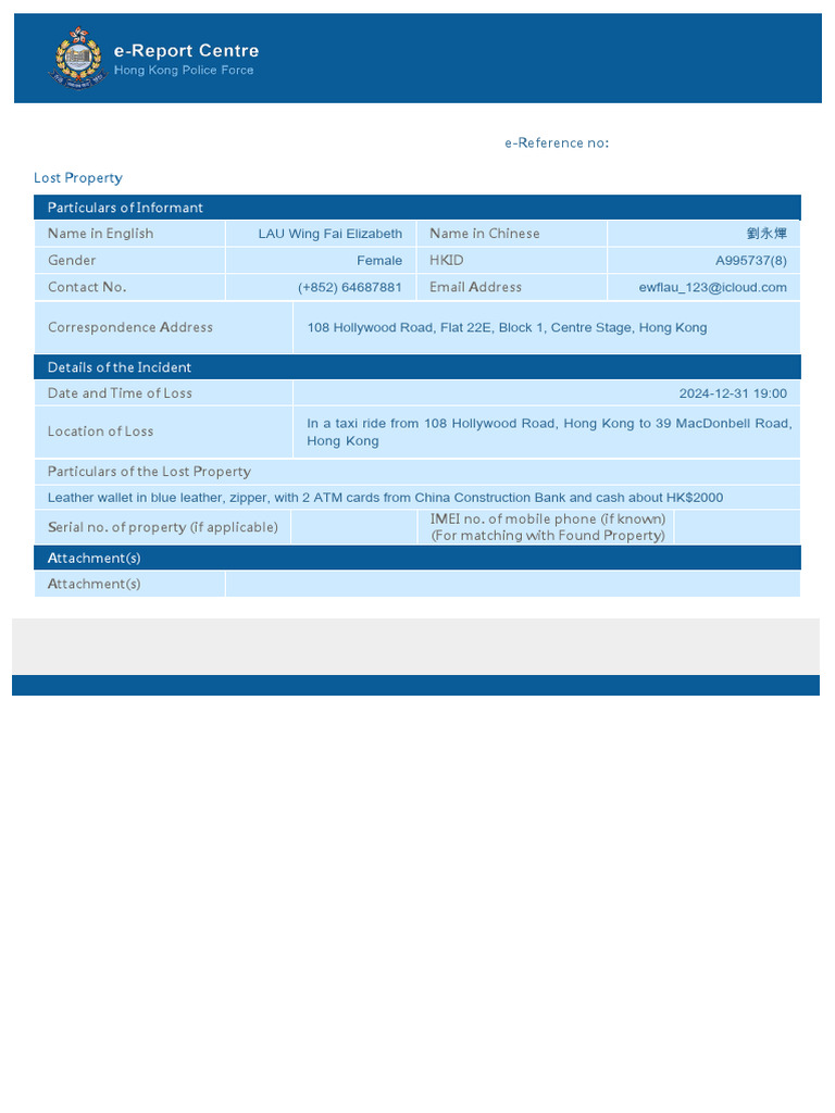 Lost Property Report: Leather Wallet in HK | PDF