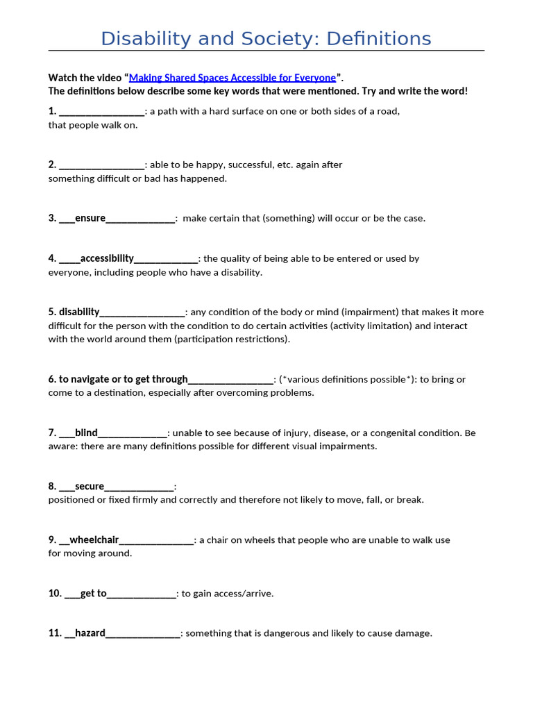 Disability and Society Definitions | PDF