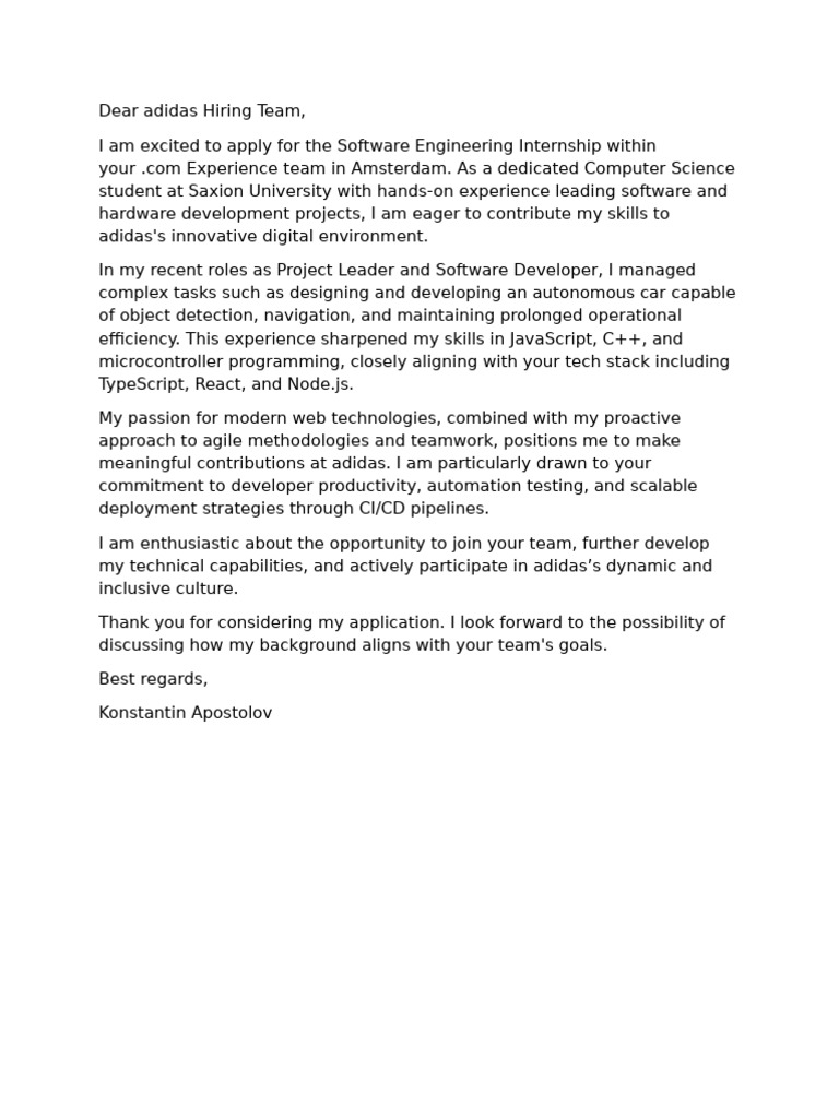 Adidas Cover Letter | PDF