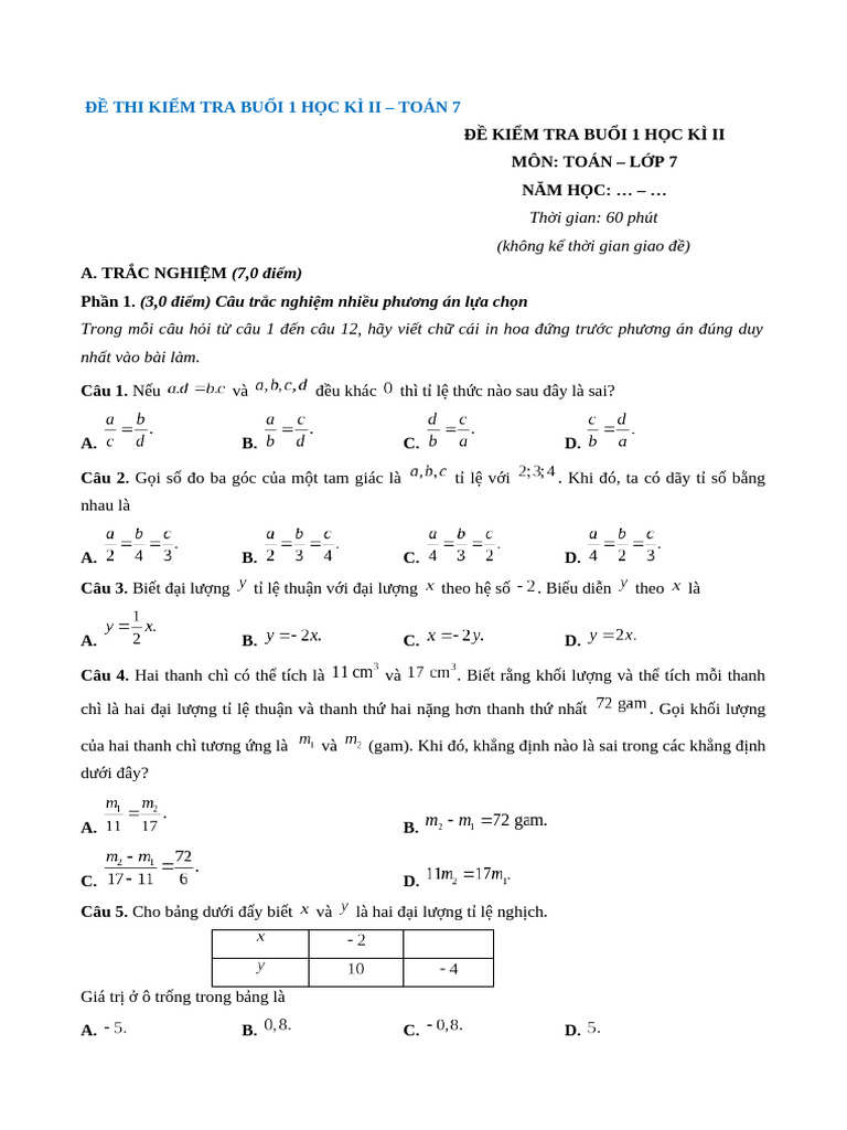 ĐỀ 02 - TOÁN 7 - GKII - CTST | PDF