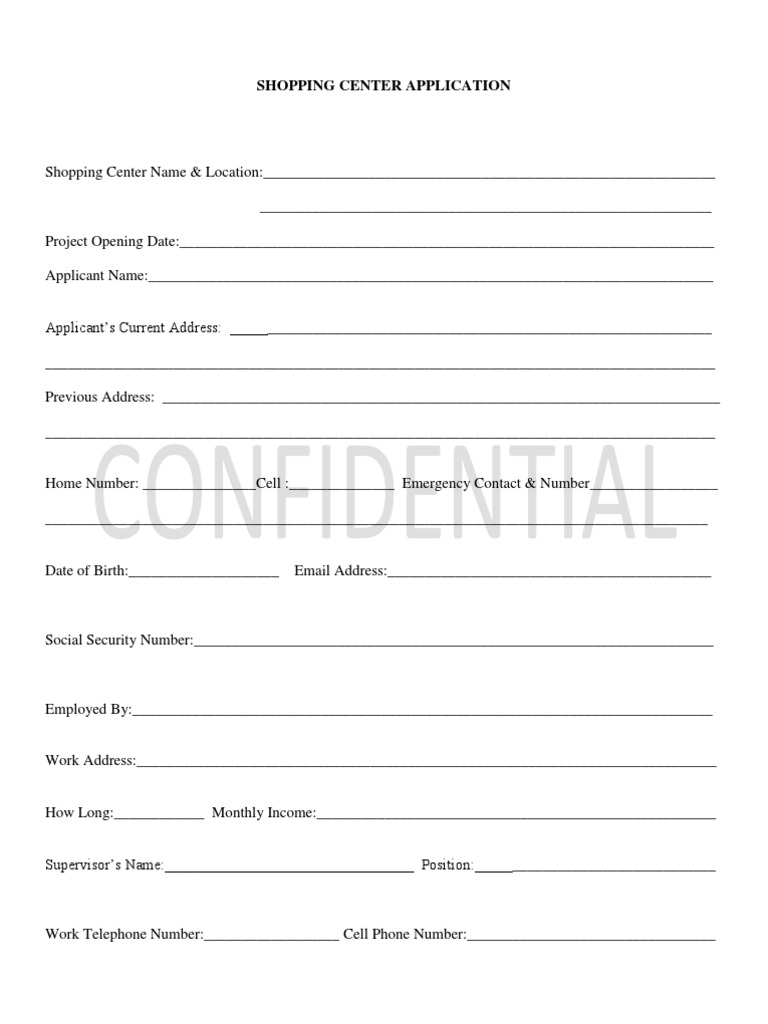 Shopping Center Tenant Application Form | PDF