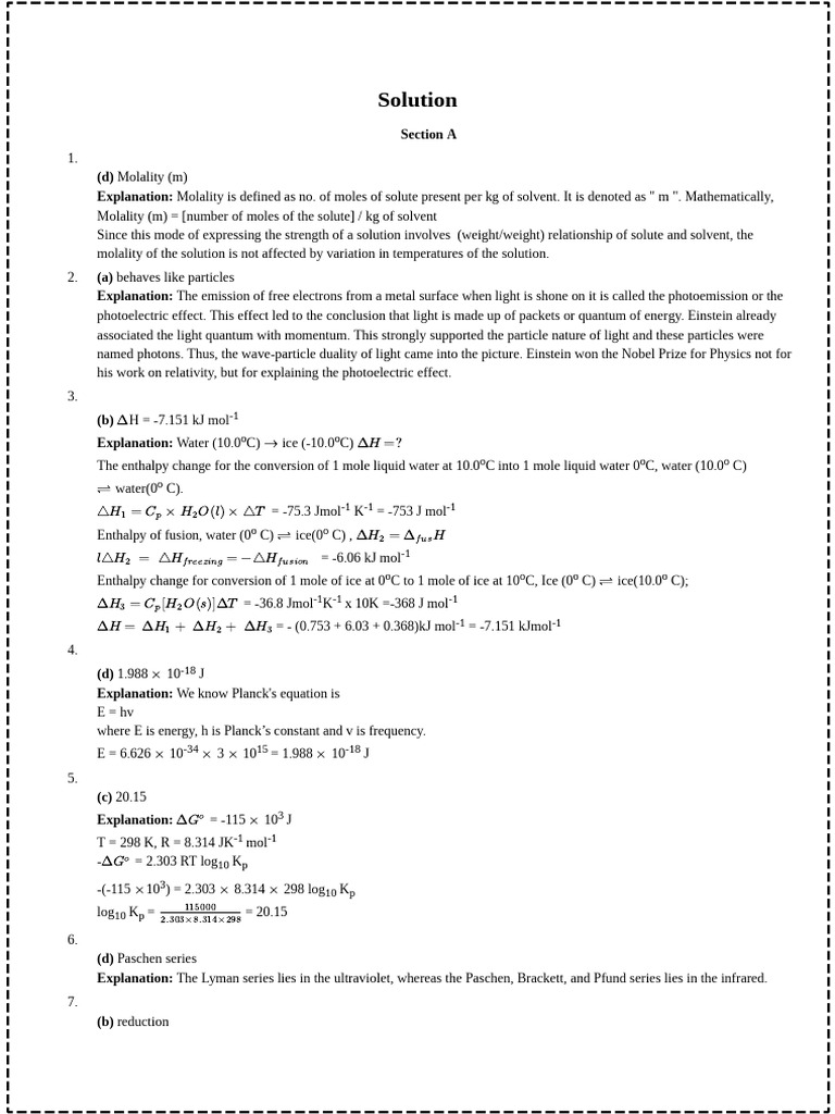 Answer Key SP-2 (1) | PDF | Ion | Photoelectric Effect