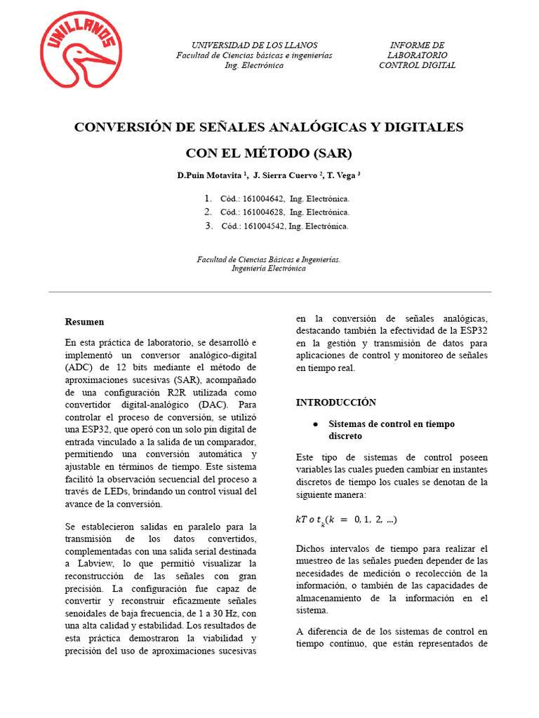 Lab 2 Control Digital | PDF | Conversor analógico a digital | Convertidor digital a analógico