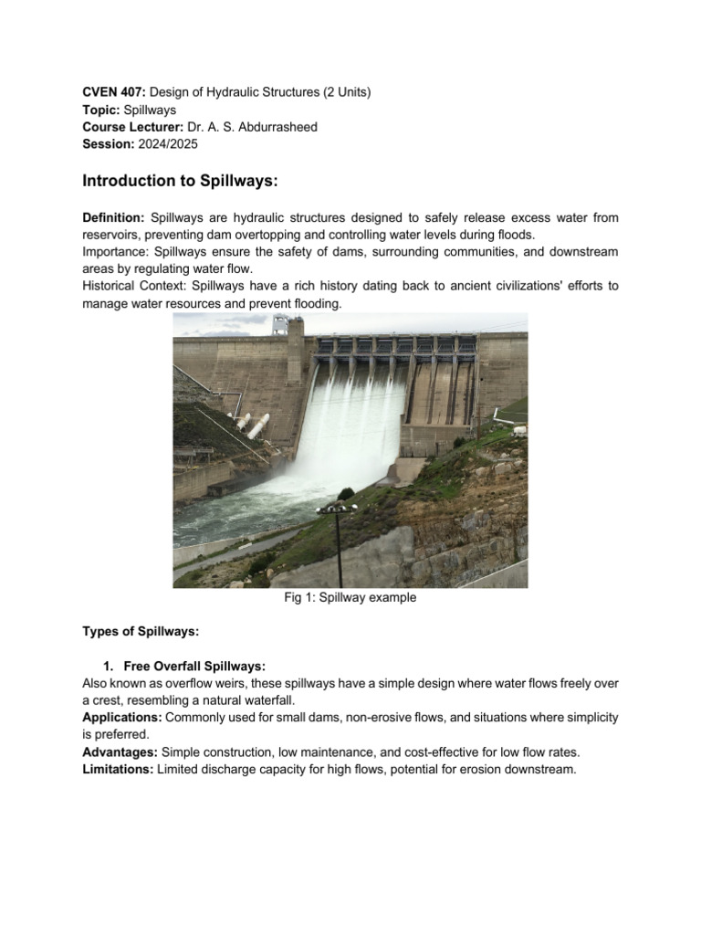 Spillway Design: Types & Considerations | PDF | Spillway | Dam