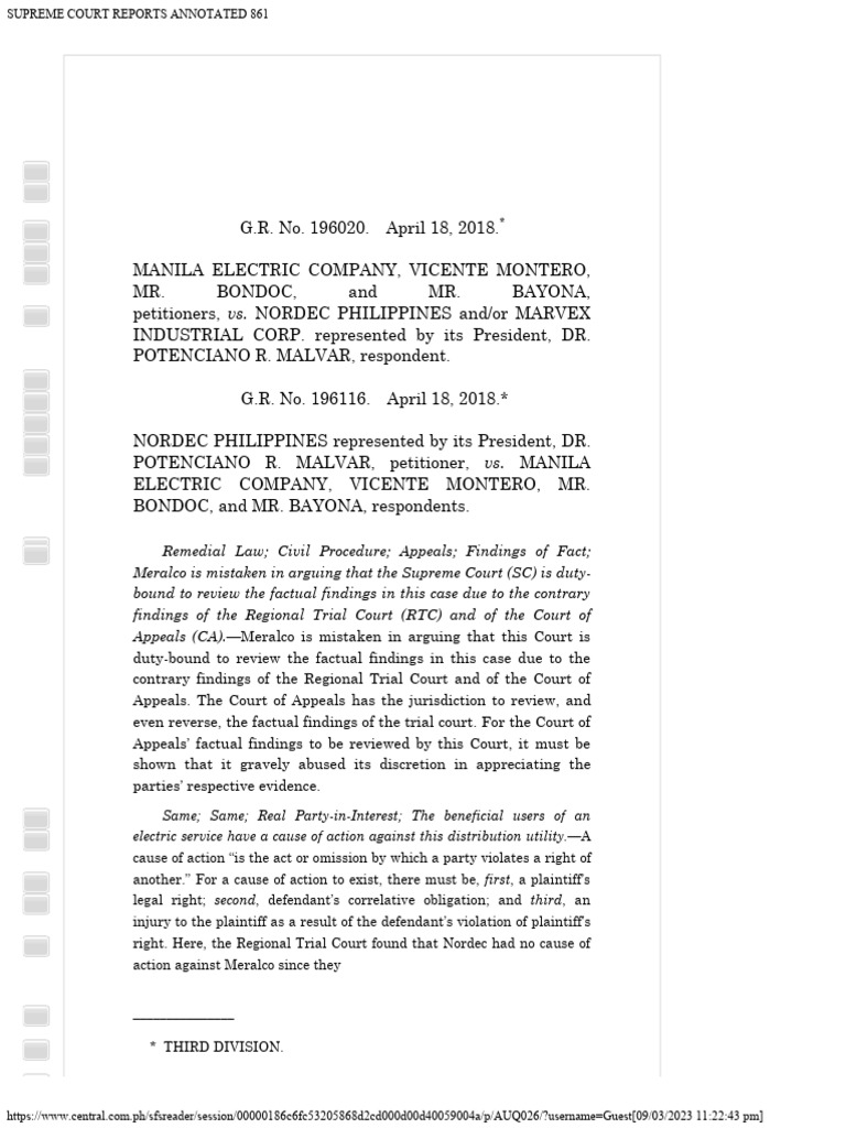 Meralco vs. Nordec Philippines Case Summary | PDF | Damages | Negligence