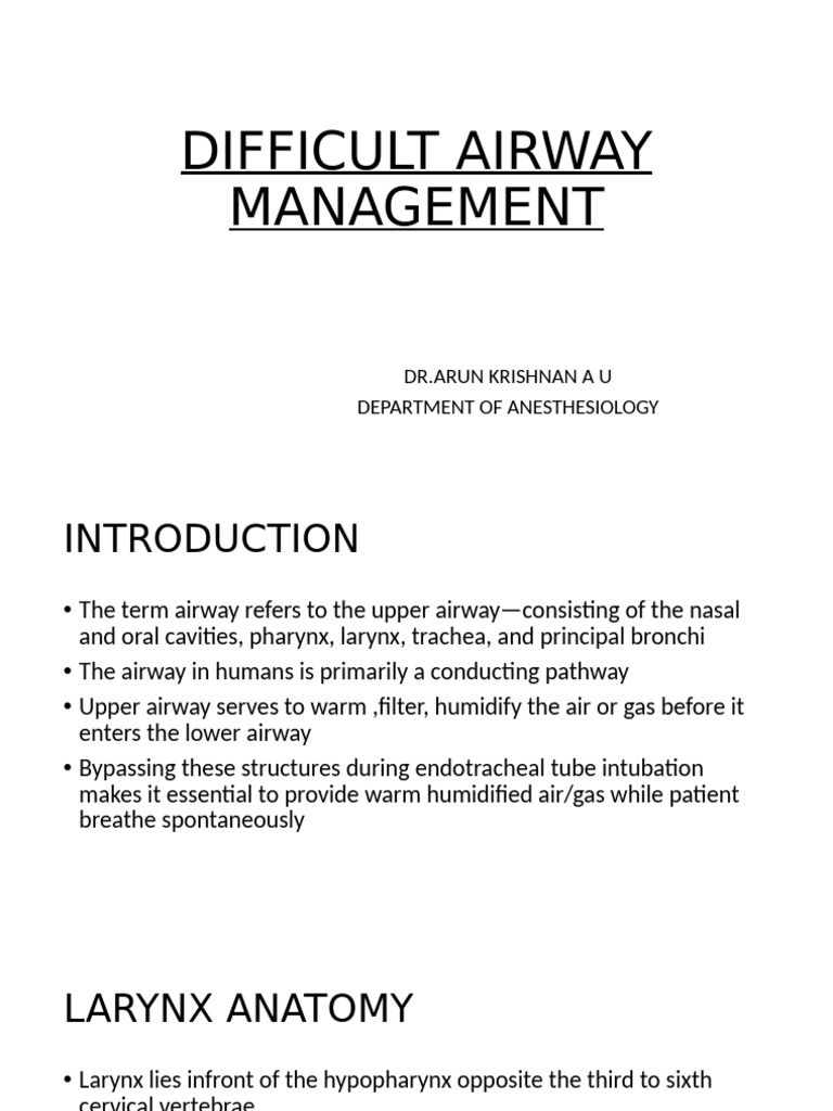 Difficult Airway | PDF | Larynx | Human Head And Neck