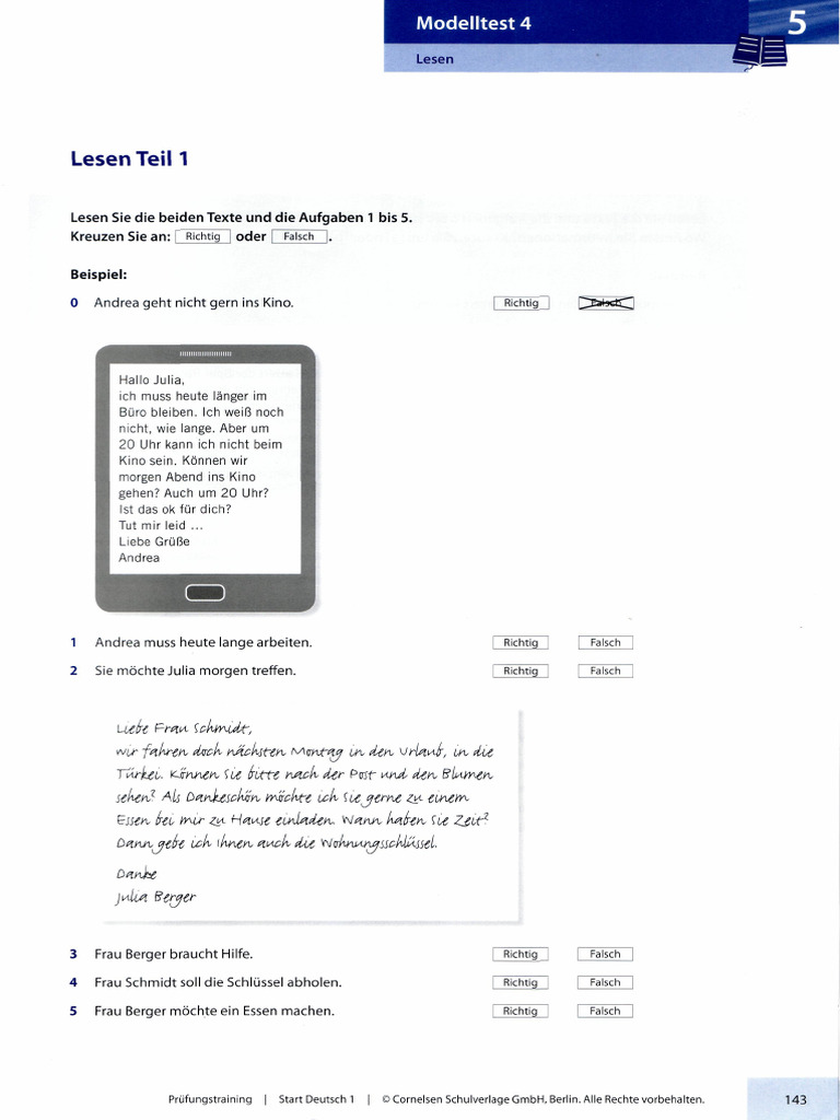 Pruefungstraining - Start - Deutsch - A1 bản đã tách lesen 4 | PDF
