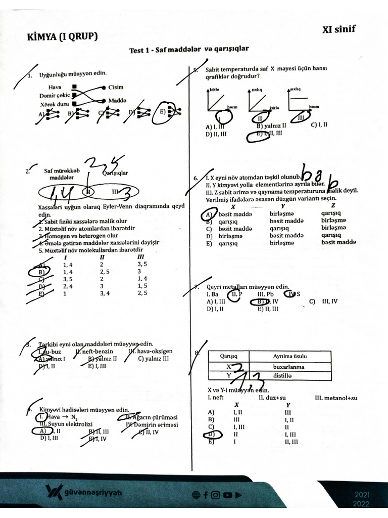 1ci qrup kimya(ev tapsiriqi) | PDF