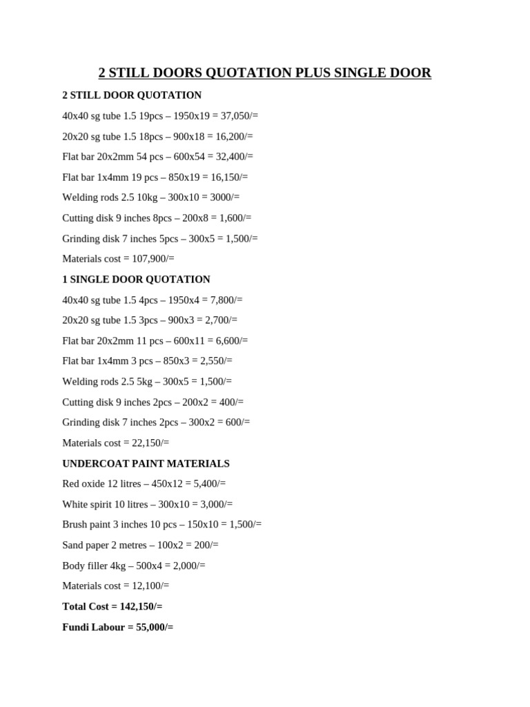 2 Still Doors Quotation Plus Single Door | PDF