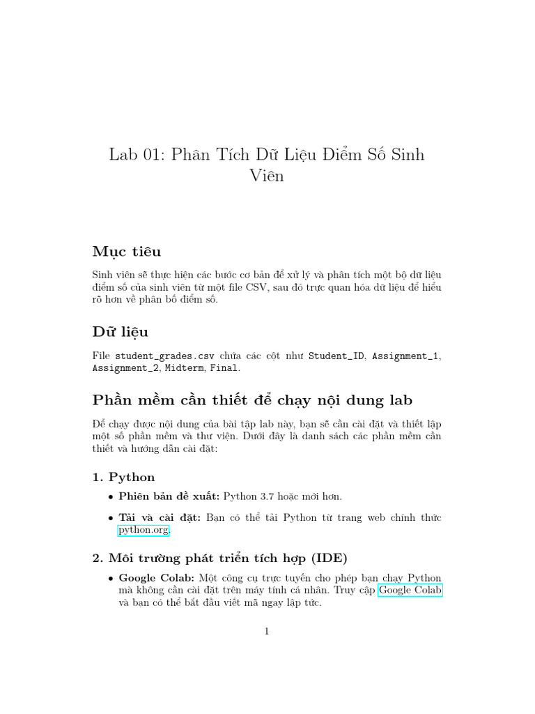 DT Lab 01 Phân Tích Dữ Liệu Điểm Số Sinh Viên | PDF
