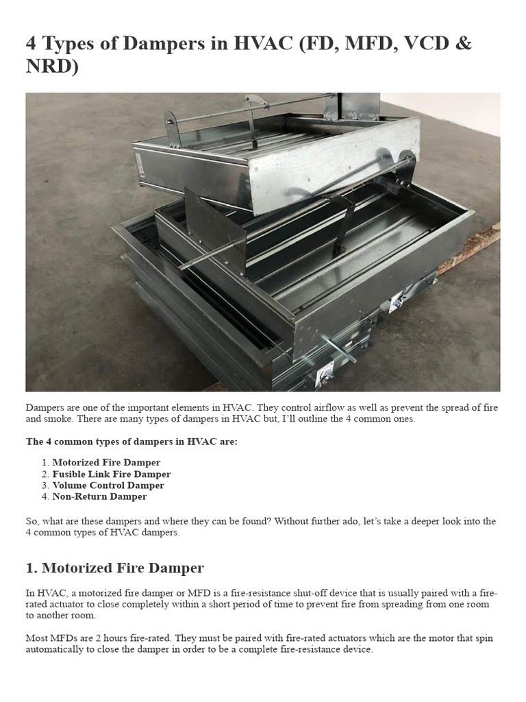 4 Types of Dampers in Hvac (FD, MFD, VCD & NRD) | PDF | Duct (Flow ...