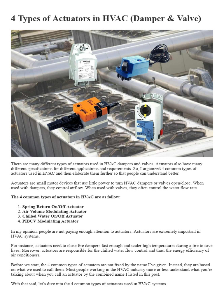 4 Types of Actuators in HVAC (Damper & Valve) | PDF | Thermostat | Valve