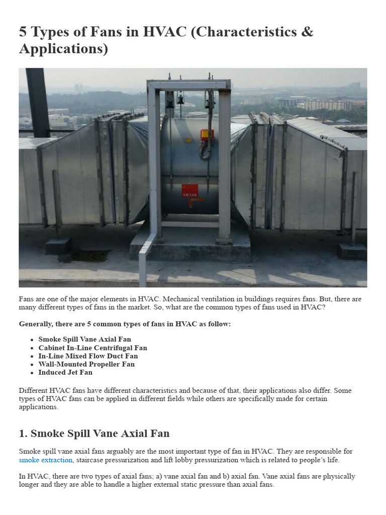 5 Types of Fans in HVAC (Characteristics & Applications) | PDF | Duct ...