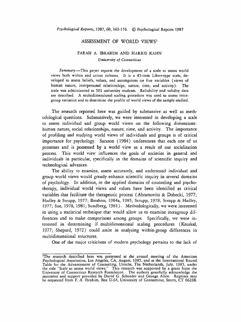Scale for Assessing World Views | PDF | Psychology | Psychotherapy