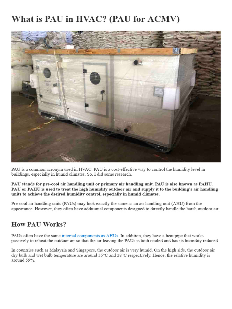What Is PAU in HVAC - (PAU For ACMV) | PDF | Humidity | Air Conditioning