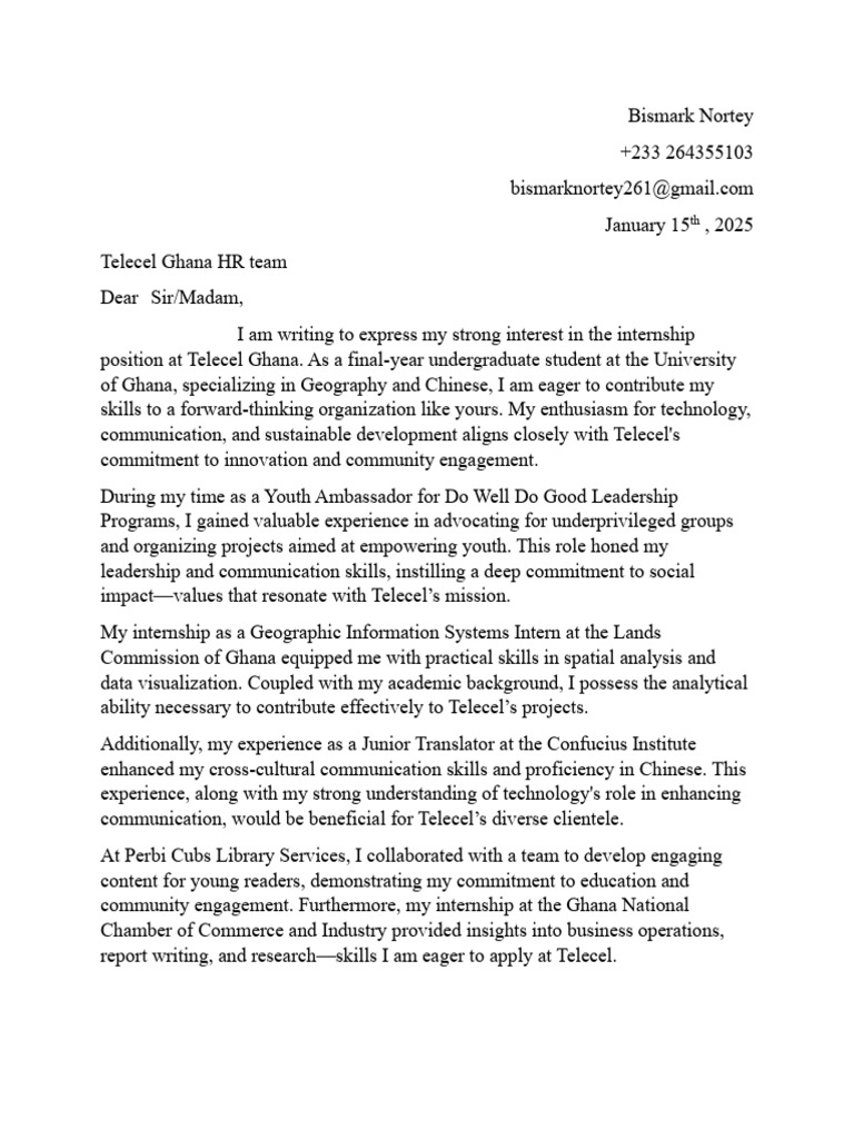 Telecel Ghana Cover Letter | PDF | Learning