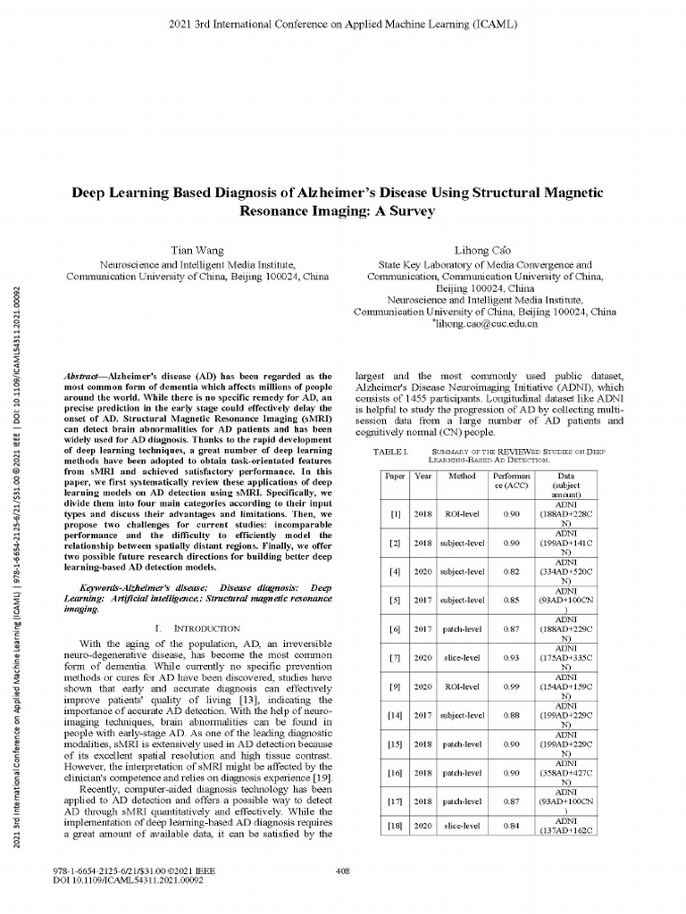 Deep Learning Based Diagnosis of Alzheimers Disease Using Structural ...