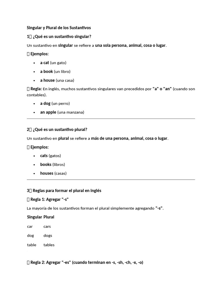 Sustantivos Singular y Plural | PDF | Sustantivo | Lingüística