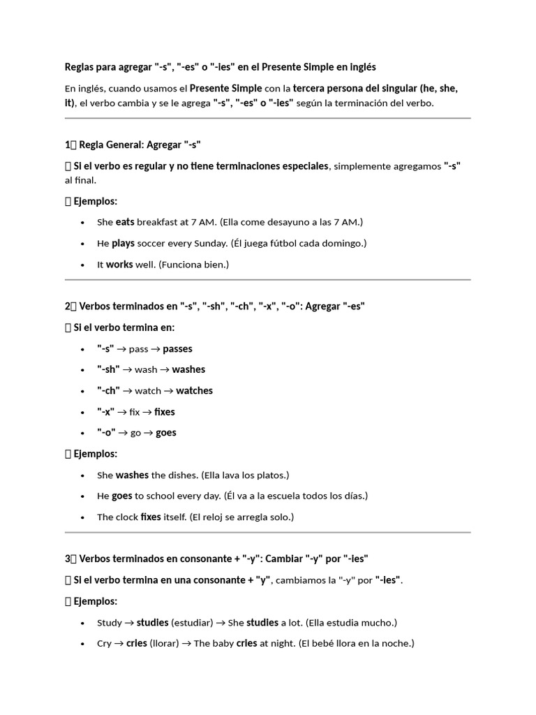 Reglas del Presente Simple en Inglés | PDF | Asunto (gramática) | Verbo