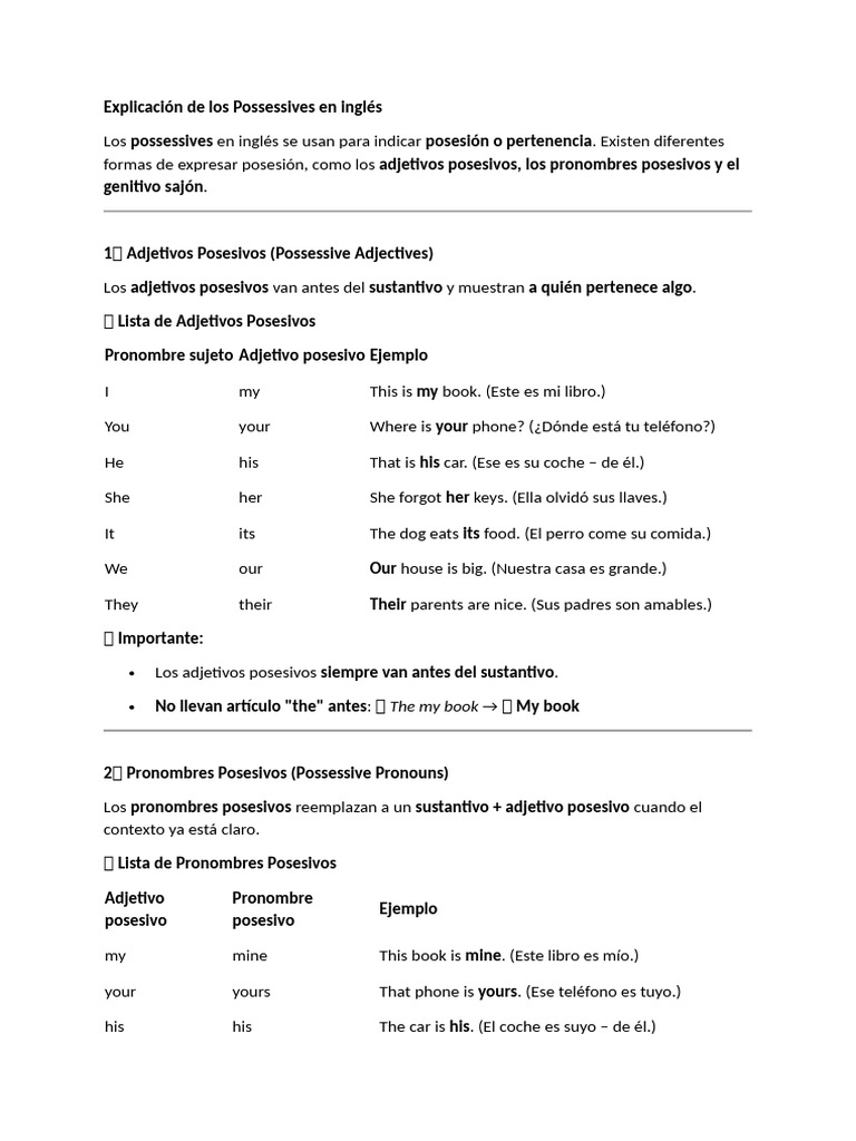Adjetivos y Pronombres Posesivos en Inglés | PDF | Adjetivo | Pronombre