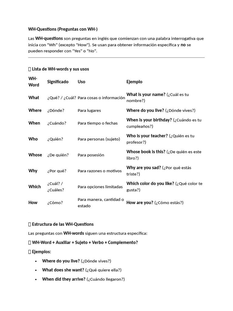 WH Questions | PDF
