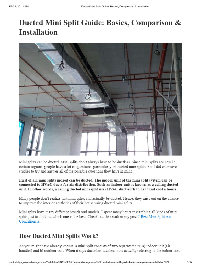 Ducted Mini Split Guide_ Basics, Comparison & Installation | PDF | Duct (Flow) | Air Conditioning