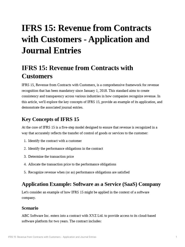 IFRS 15 Revenue From Contracts With Customers - Application and Journal ...