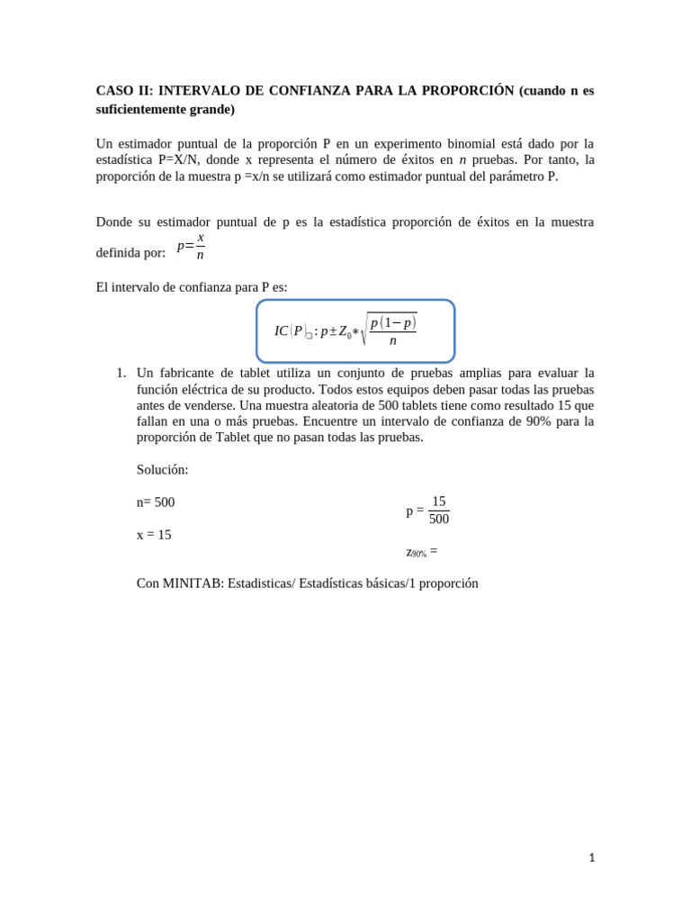 3.intervalo de Confianza para Una Proporción | PDF | Intervalo de confianza | Estimador