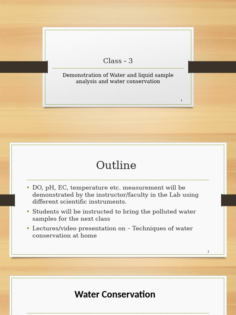 Class 3 Demonstration of Water and Liquid Sample Analysis and Water Conservation | PDF