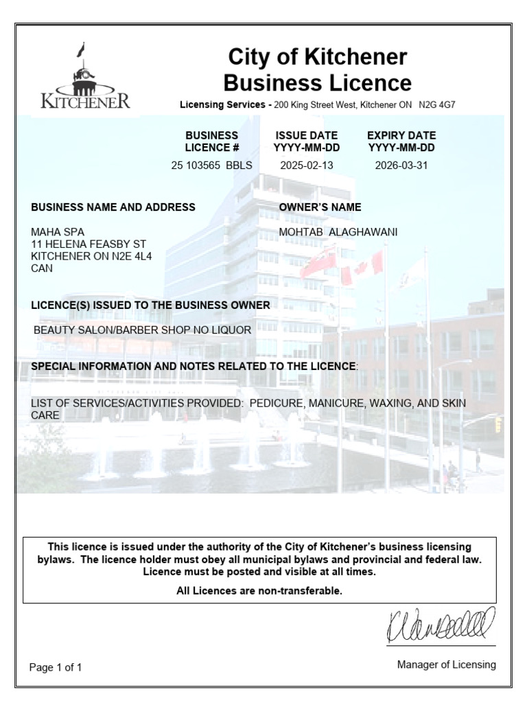 City of Kitchener Business Licence: Licensing Services | PDF