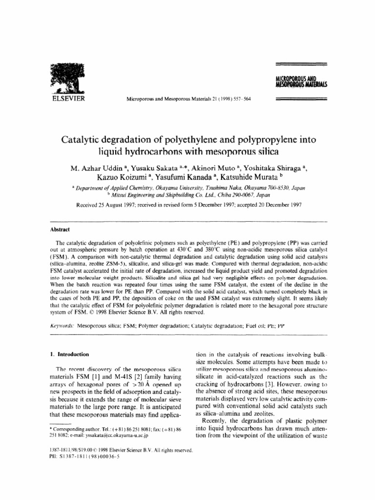 Catalytic Degradation of Polyolefins | PDF | Catalysis | Zeolite
