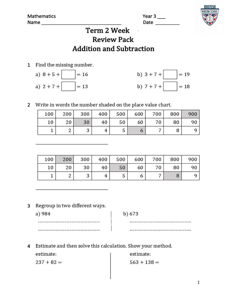Year 3 Math Review: Addition & Subtraction | PDF | Multiplication ...
