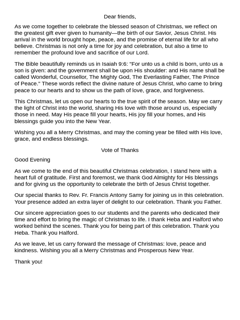 Christmas Message and Vote of THX 2024 | PDF