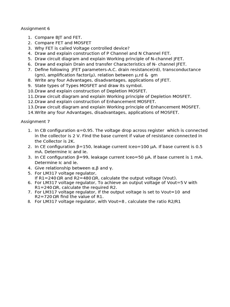 BJT, FET, and MOSFET Comparisons & Calculations | PDF