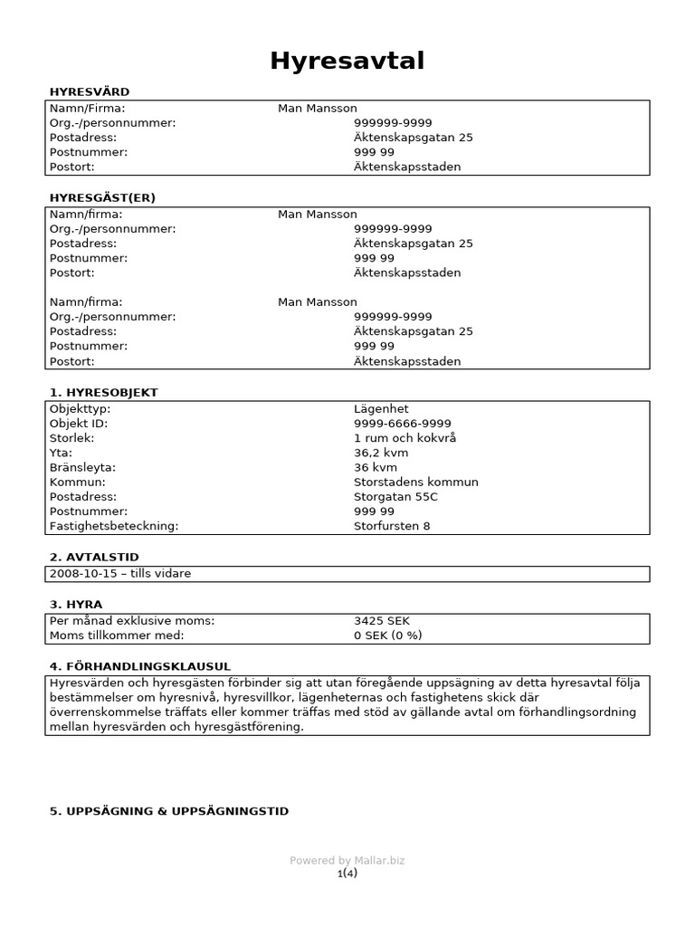 Hyresavtal-fh-lagenhet (1) | PDF